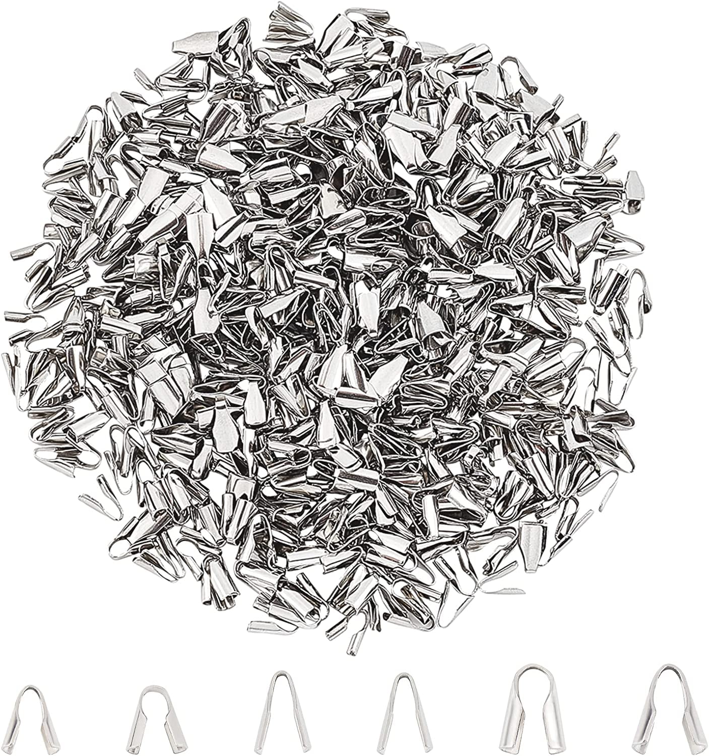 600pcs 6 Sizes Stainless Steel Folding Crimp Cord Ends Leather Ribbon ...