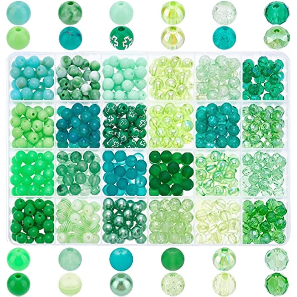 600pcs 8mm Green Beads 24 Colors Glass Acrylic Craft Beads Christmas ...