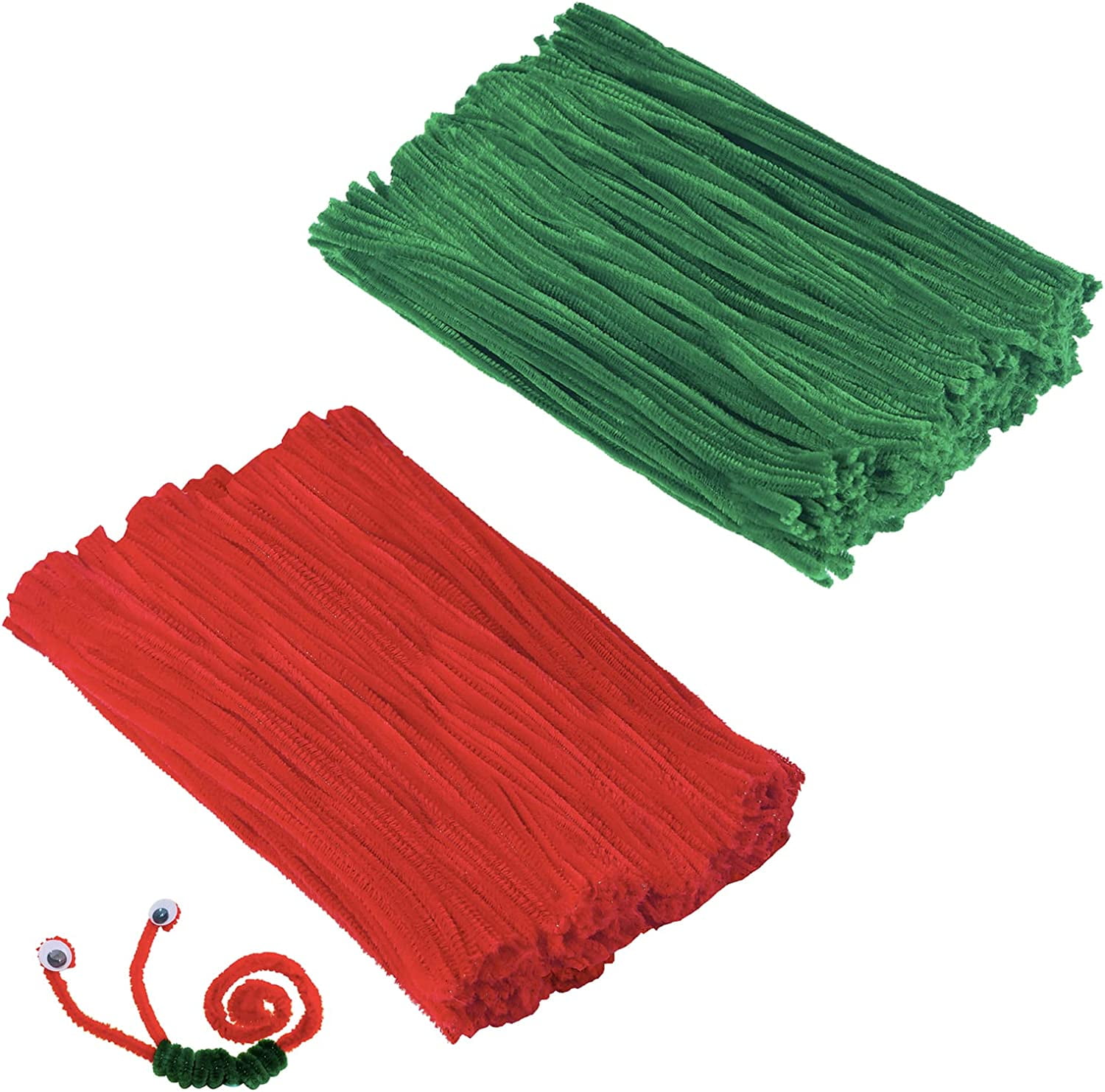 600pcs Craft Pipe Cleaners, Red Chenille Stems Dark Green Pipe Cleaners ...