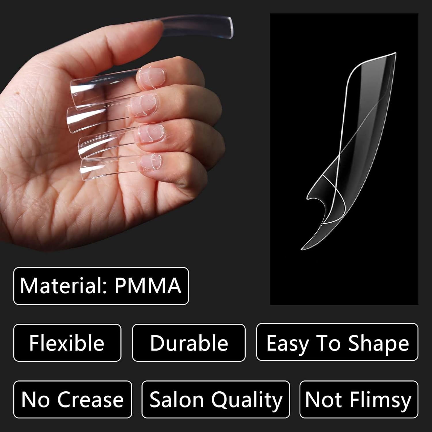 600pcs Long Duck Nail Tips 12 Sizes Box-packed Clear Duck Nails Half ...