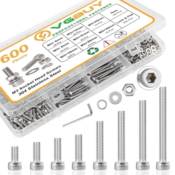 600pcs M3 Screw Assortment Kit, M3 Screws (8 Sizes 6-30mm) for 3D ...