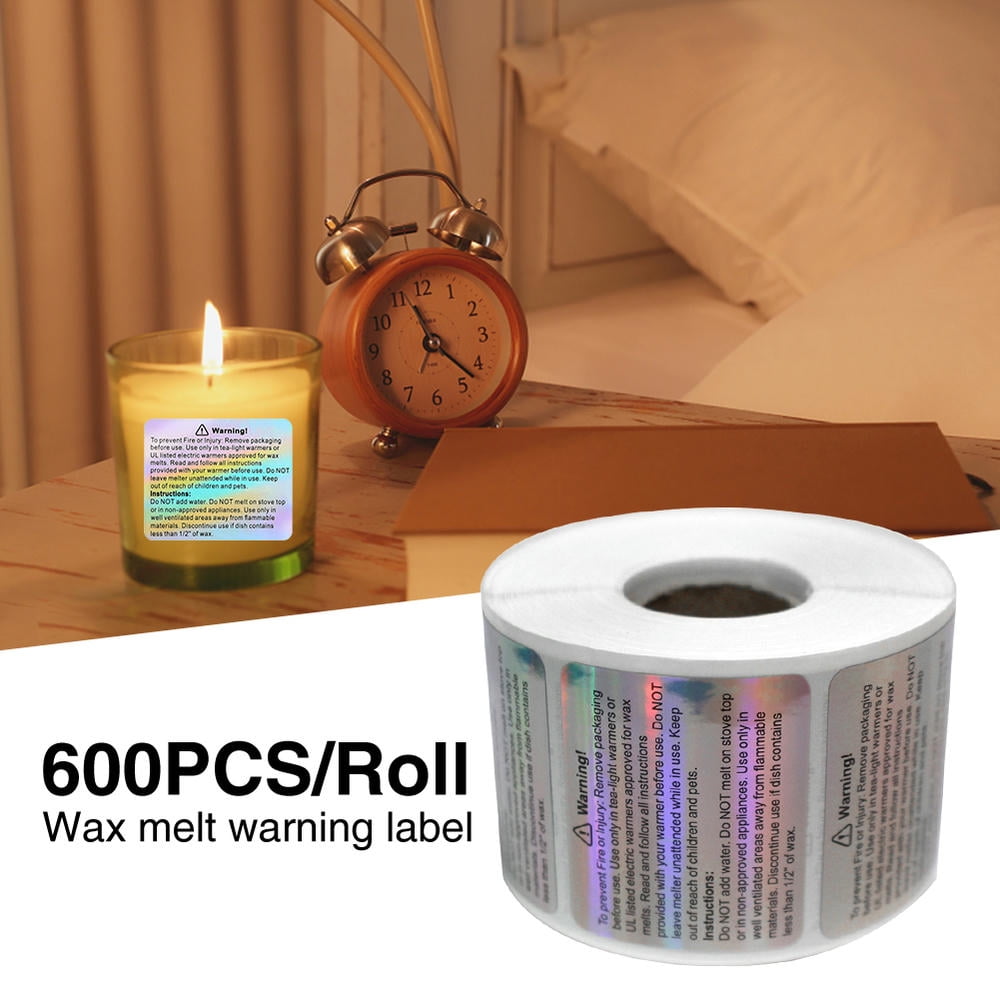 600pcs/roll Jar Candle Warning Label Vow Square Container Melting 1.8x1 ...