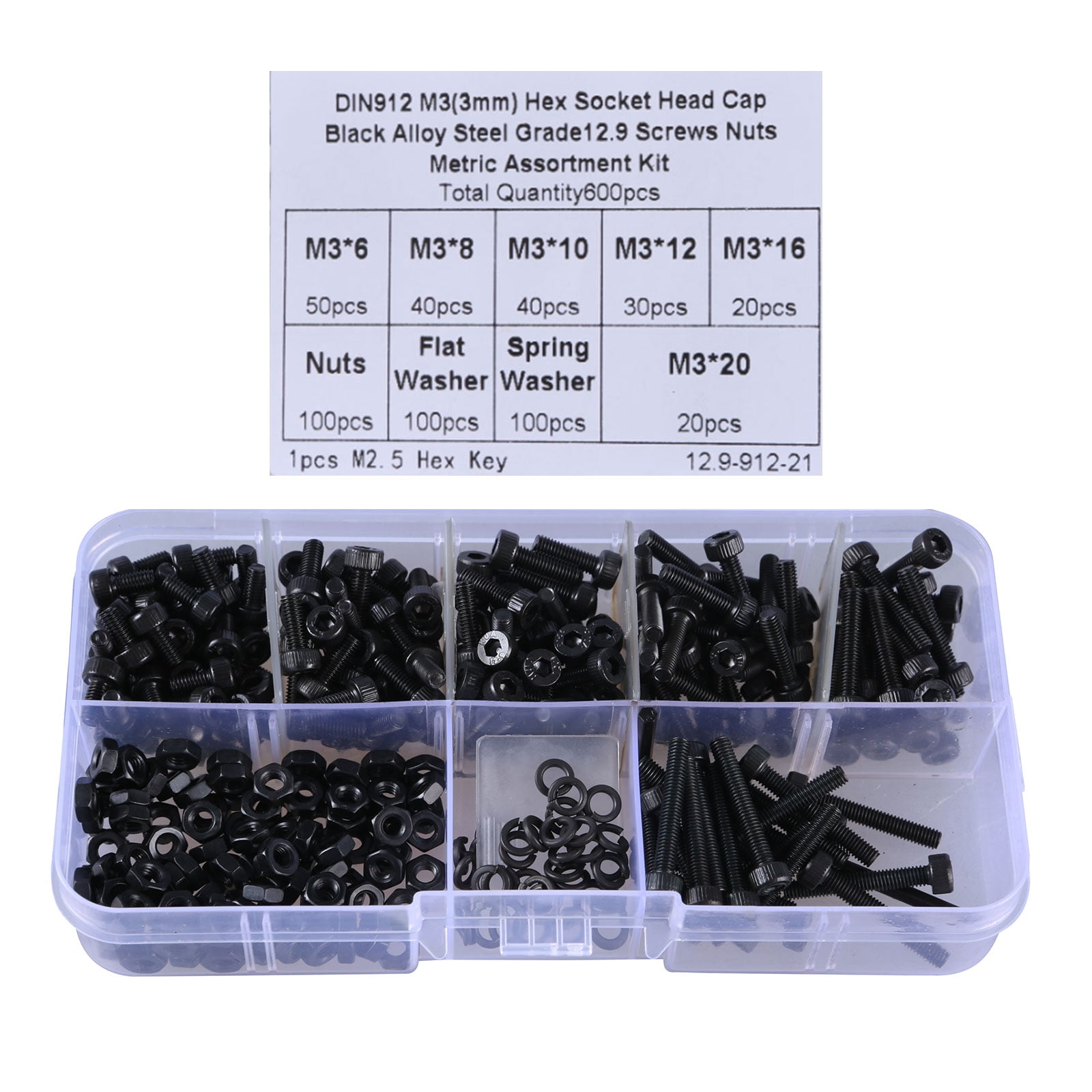 600pcs/set Carbon Steel Hexagonal Socket Screw & Nut Assortment ...