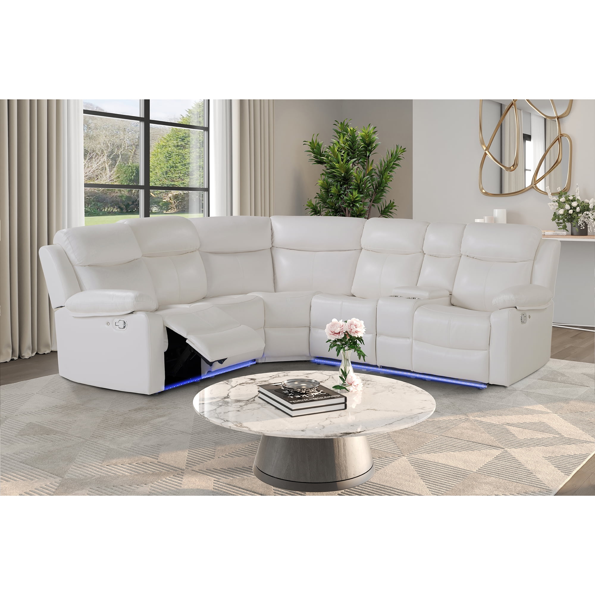 6026 White Faux leather RAF Sectional - Walmart.com