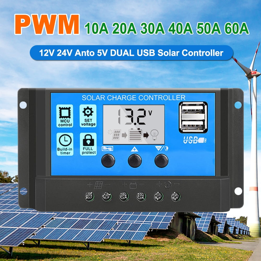 60A-Charge Regulator for Car Solar Panels, With LCD Display, Dual USB ...