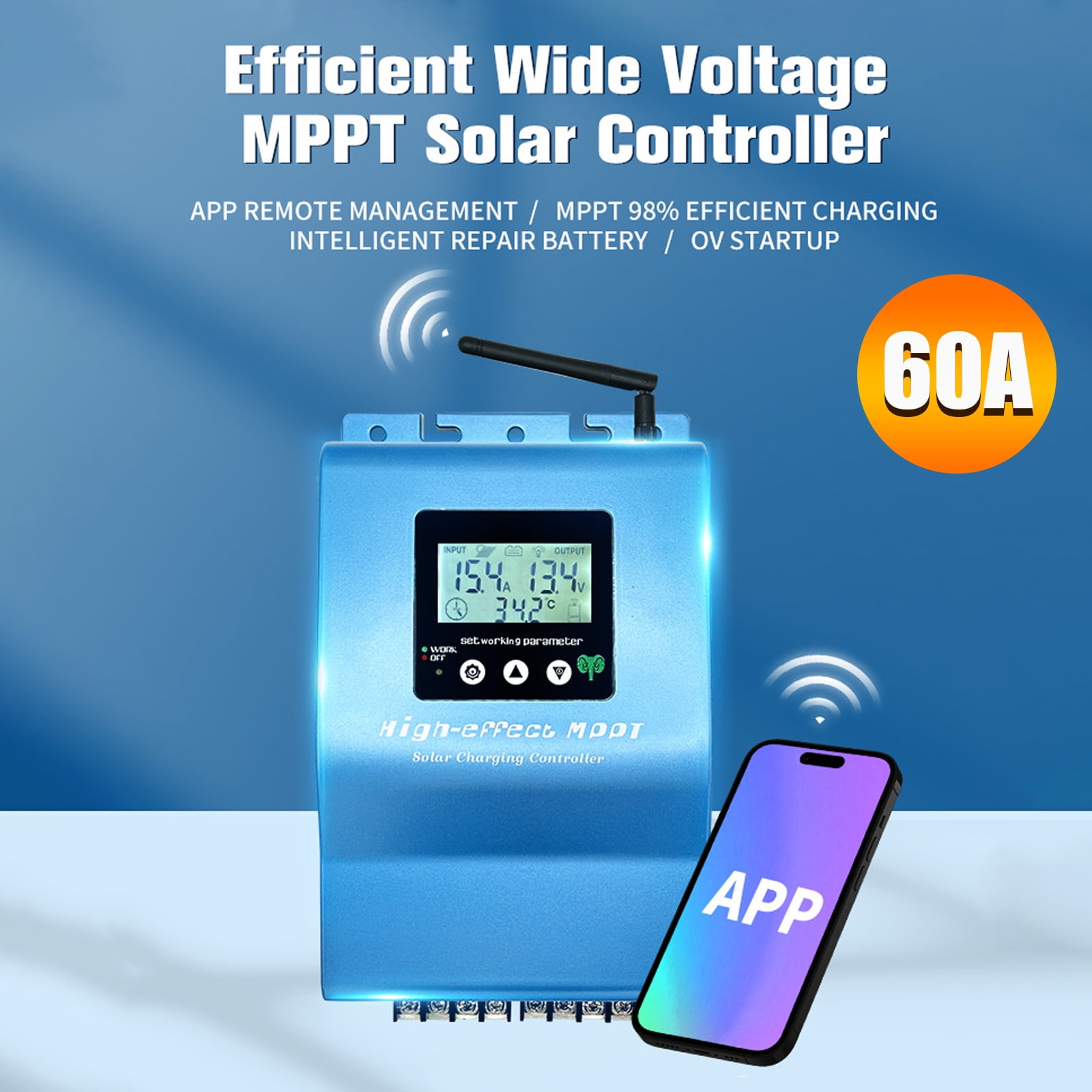 60A MPPT Solar Controller Smart APP to Remotely Manage Photovoltaic ...