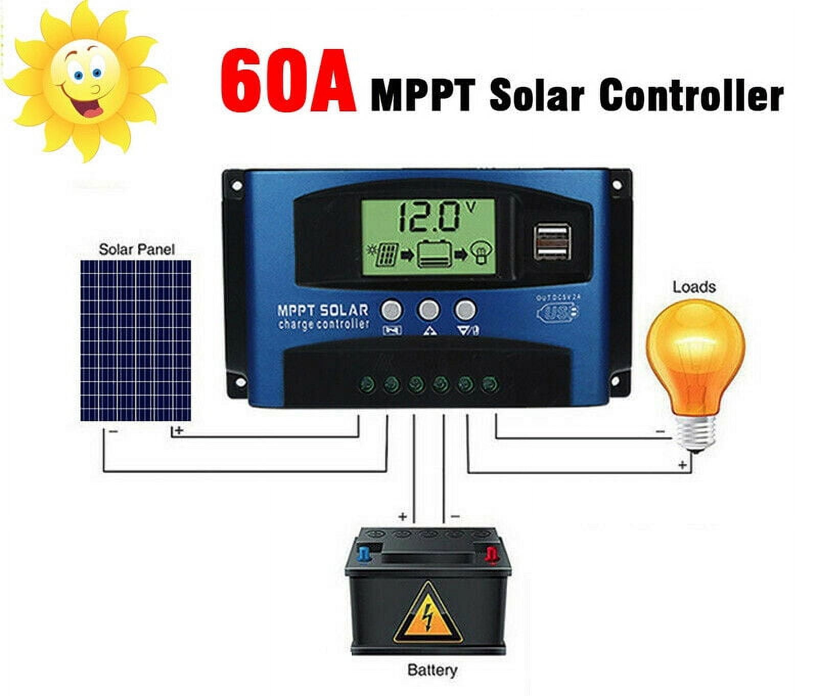 60A MPPT Solar Panel Regulator Charge Controller 12V/24V Auto Focus ...