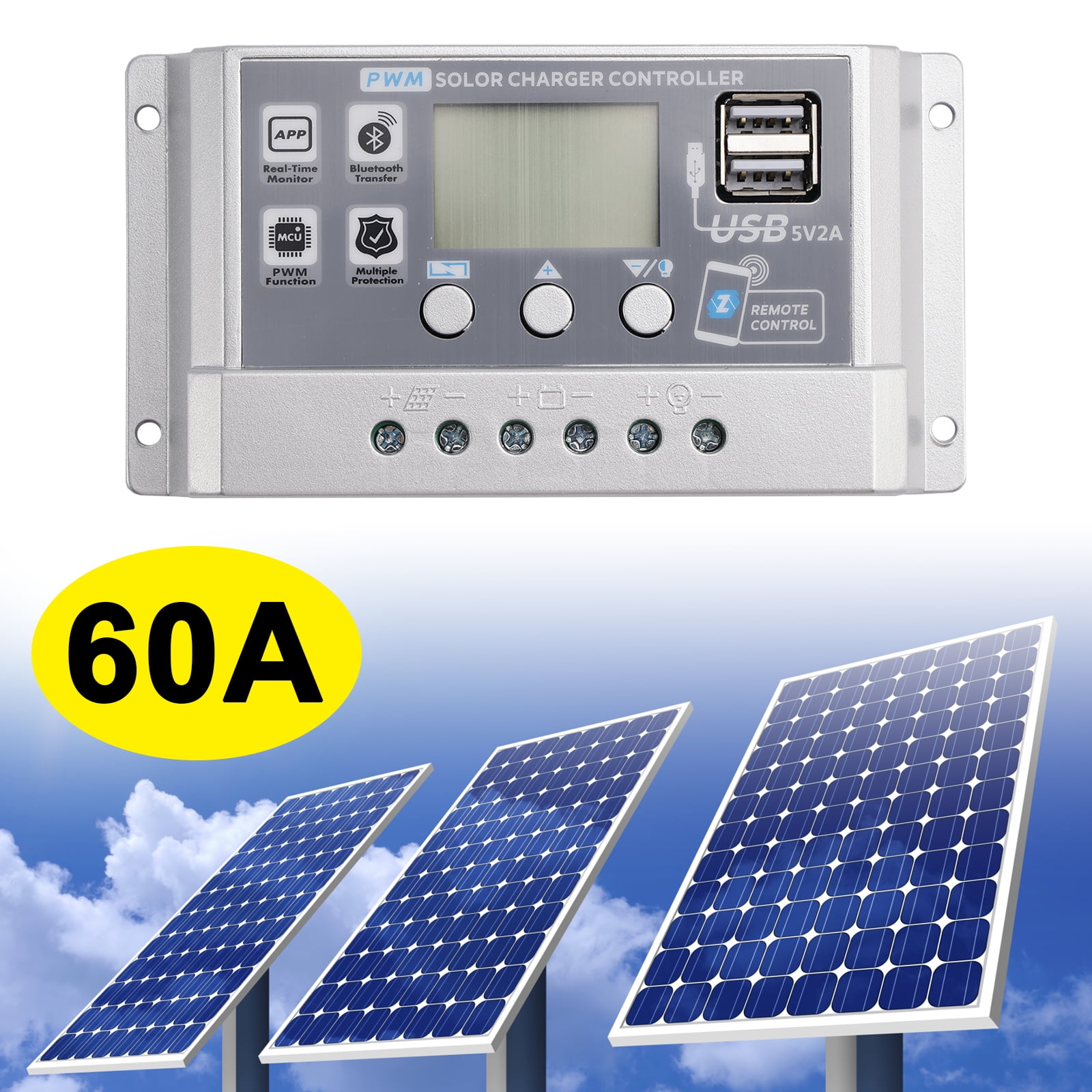60A PWM Solar Controller Mobile APP Intelligent Control 12V24V Solar ...