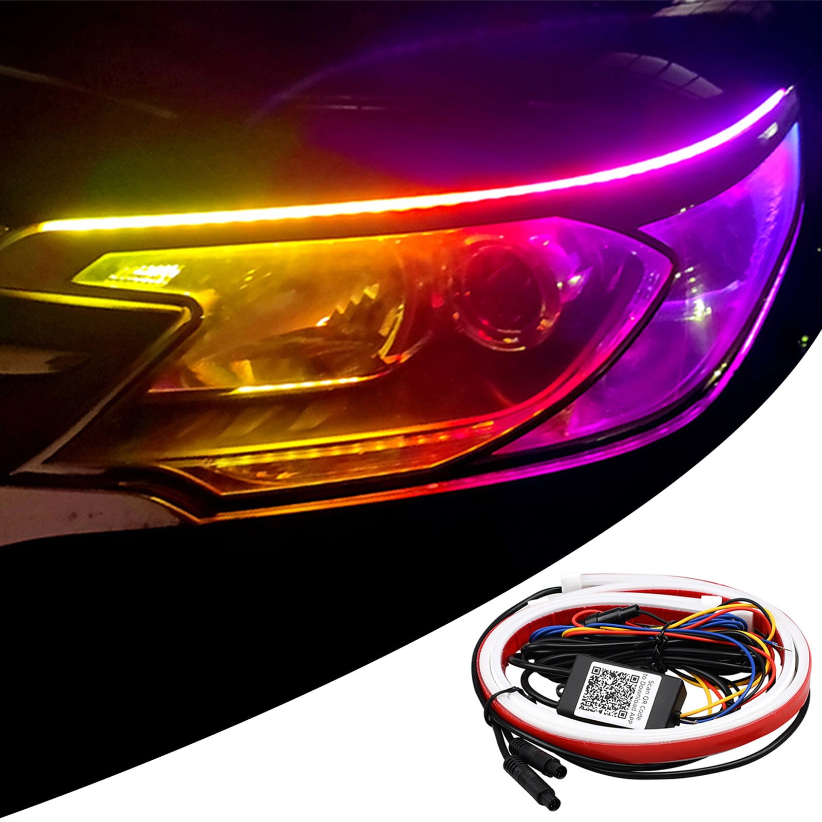 60CM Car RGB Illusory Daytime Running Light,APP Bluetooth Control Light ...
