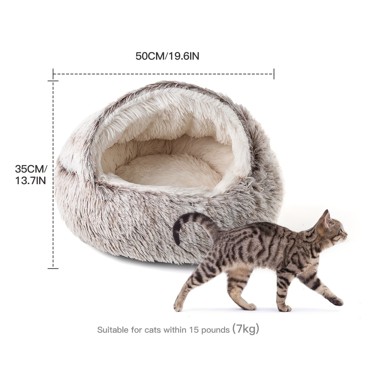 60Cm/ 23.62Inch Cat Bed, 50Cm/19.69Inch Plush Hooded Cat Beds For ...