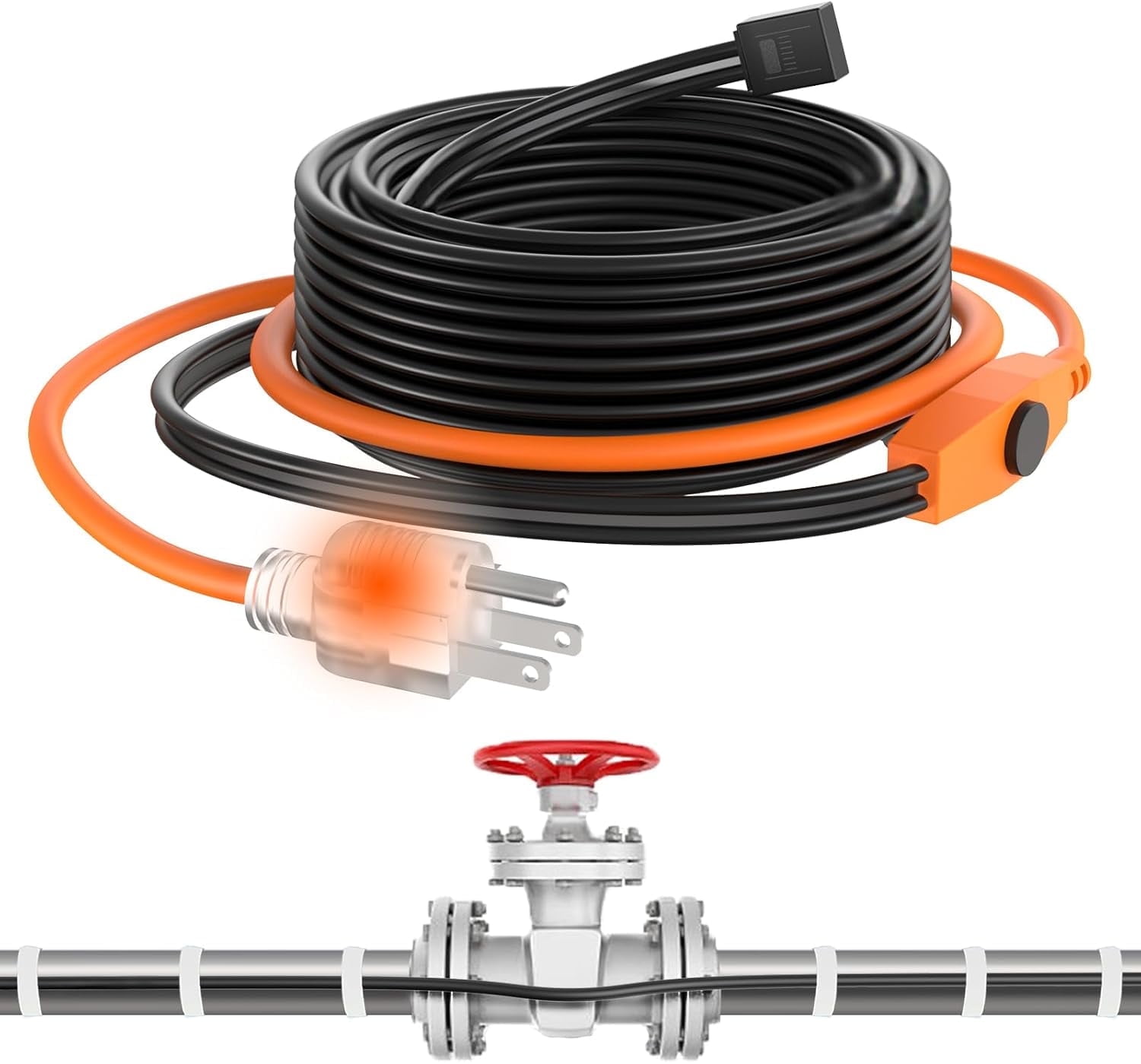 60FT Pipe Heat Cable, NGT Thermostat, 7W/FT, -40℉ Freeze Protection ...