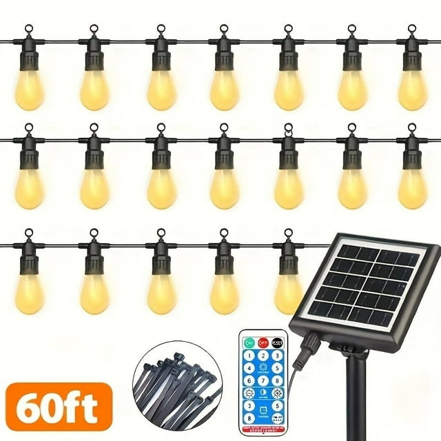 60FT Solar-Powered String with 19 lights,Patio Lights Solar Powered ...