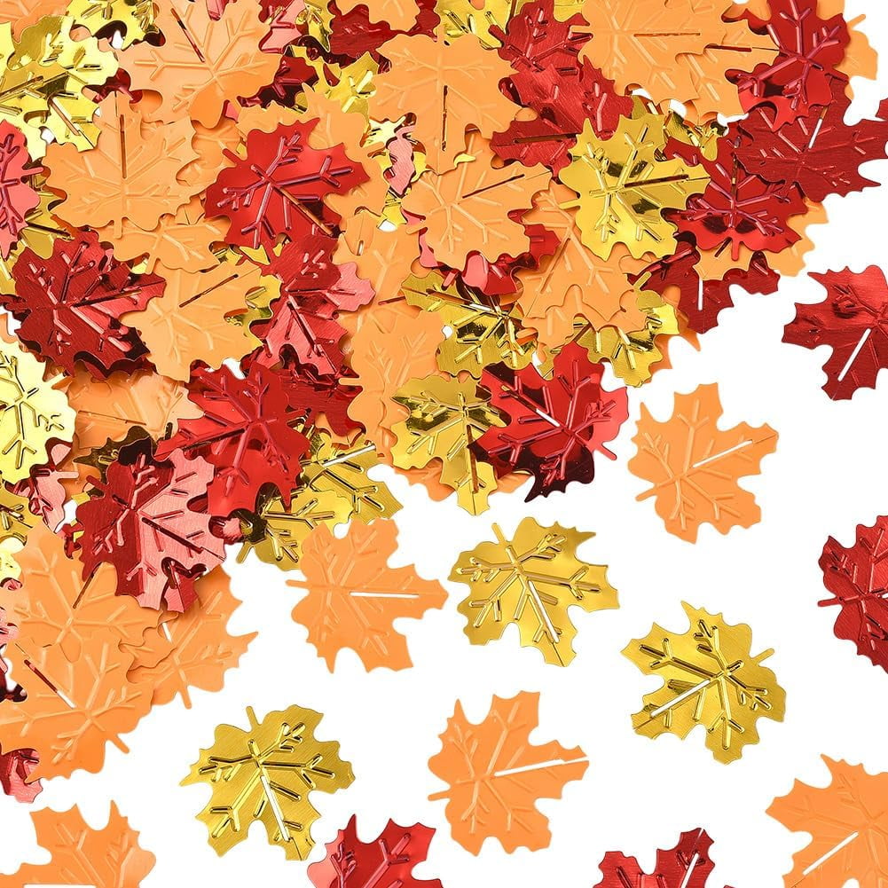 60G Plastic ConfettiFall Confetti Maple Leaf Sequin Red Orange Yellow ...