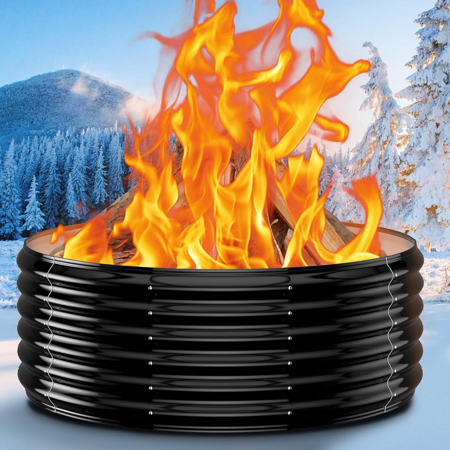 60IN Heavy Duty Fire Pit Ring for Outside - Large Wood Burning Fire ...