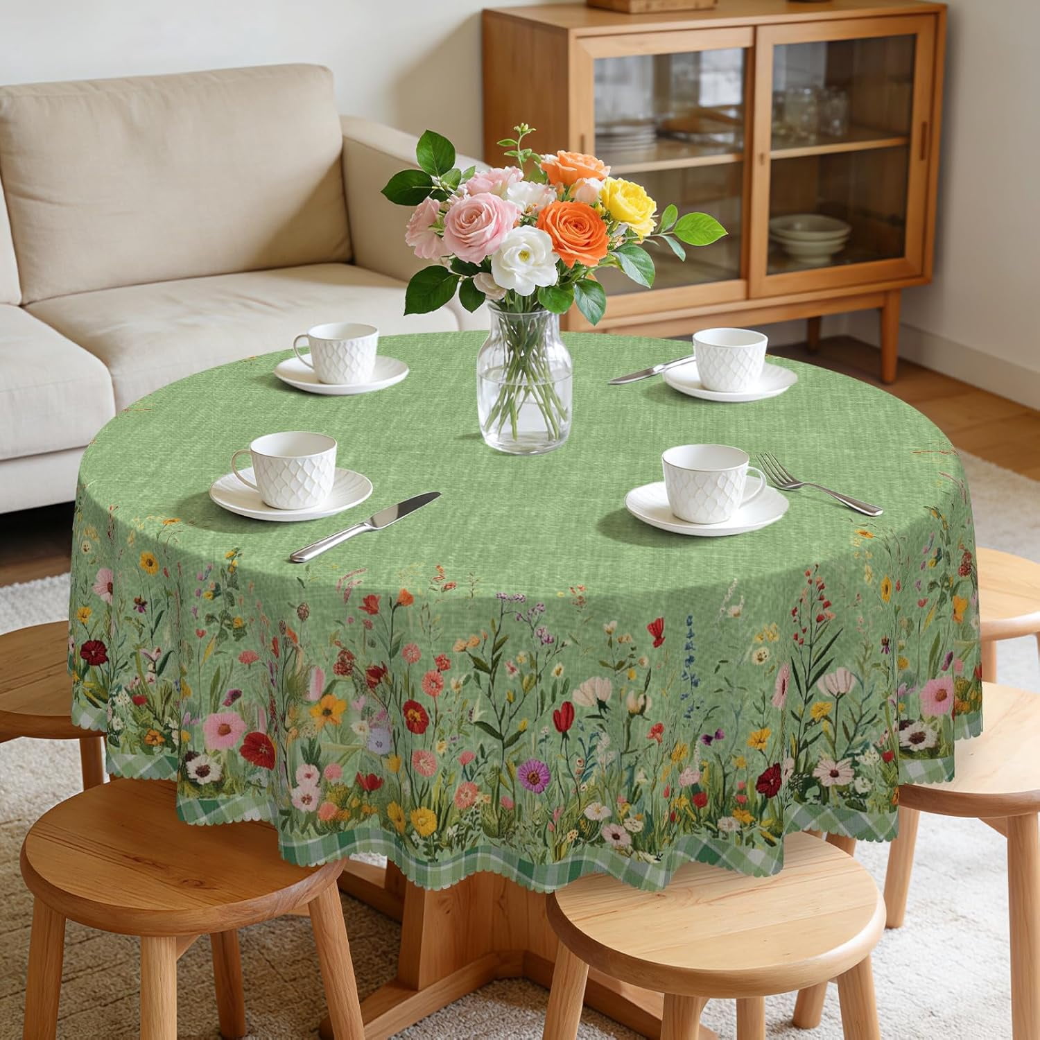 60In Round Tablecloths Stain Resistant Tablecloth Wrinkle Free Circle ...