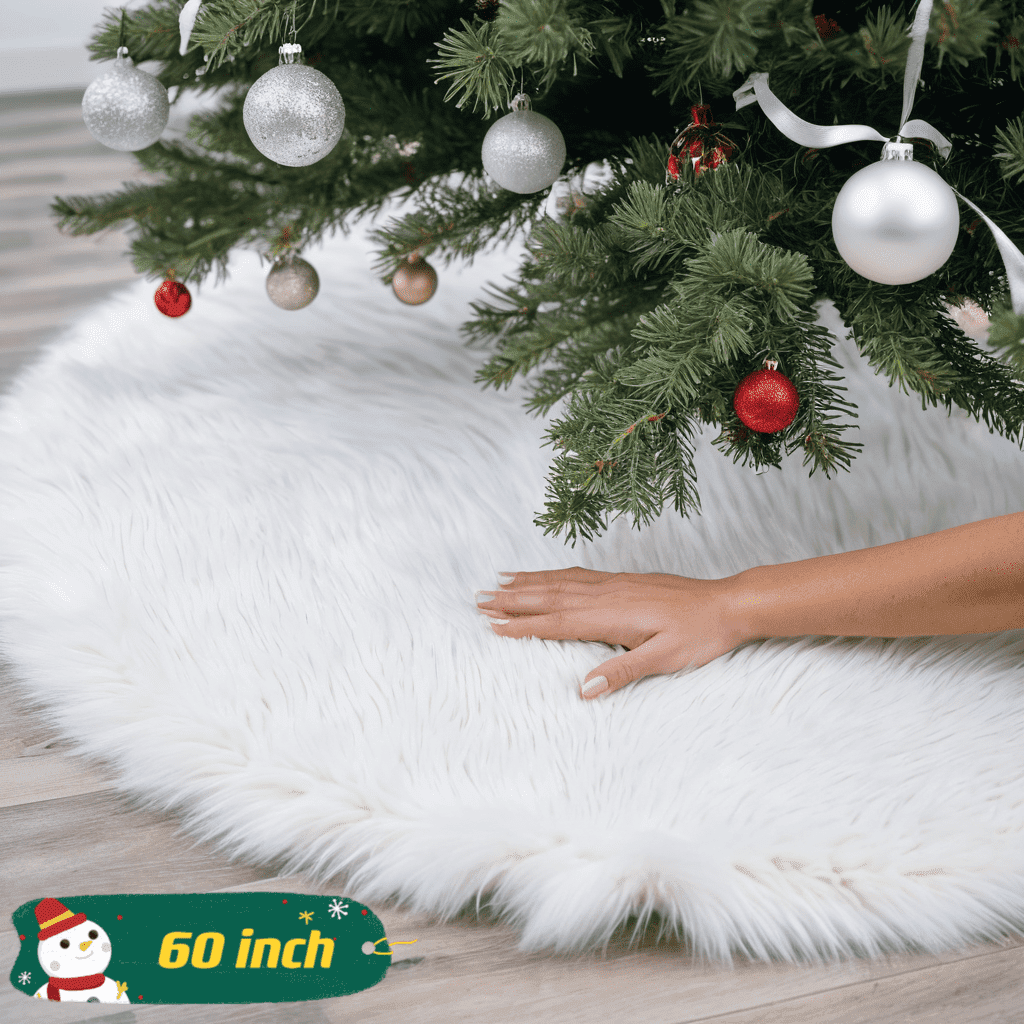 60Inch Large Faux Fur Christmas Tree Skirt 2024 Update White for New ...