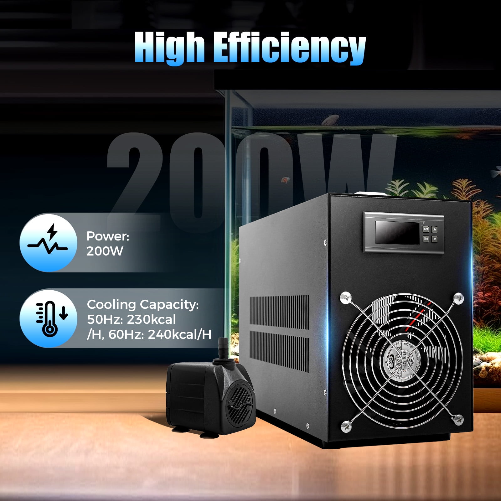 60L/15Gal Aquarium Water Inline Chiller Cooling Machine Fish Shrimp ...