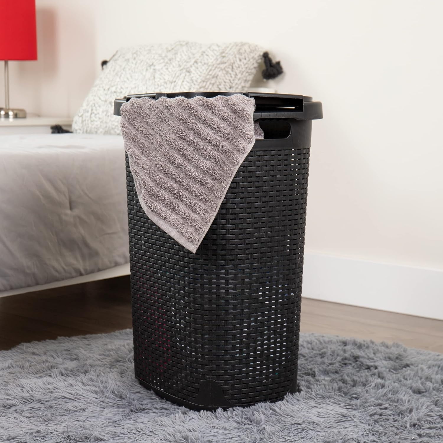 60L Clothes Baskets, Premium Wicker Design, Plastic, 2-Pack, Black ...