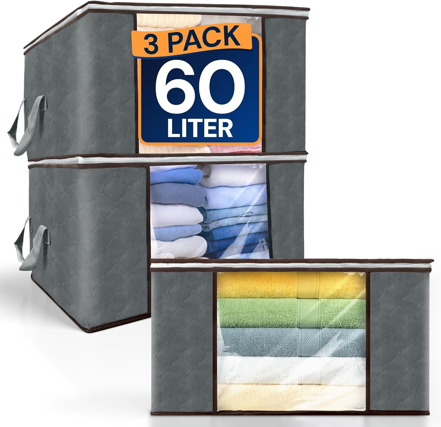 60L Clothes Storage Bags (3 Pack) Closet Organizers and Storage ...