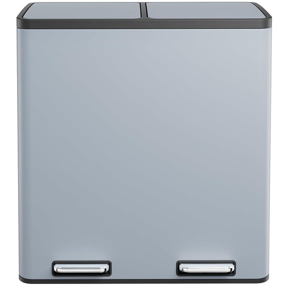 60L Dual Stainless Steel Kitchen Trash Can, 16 Gal Double Compartment ...