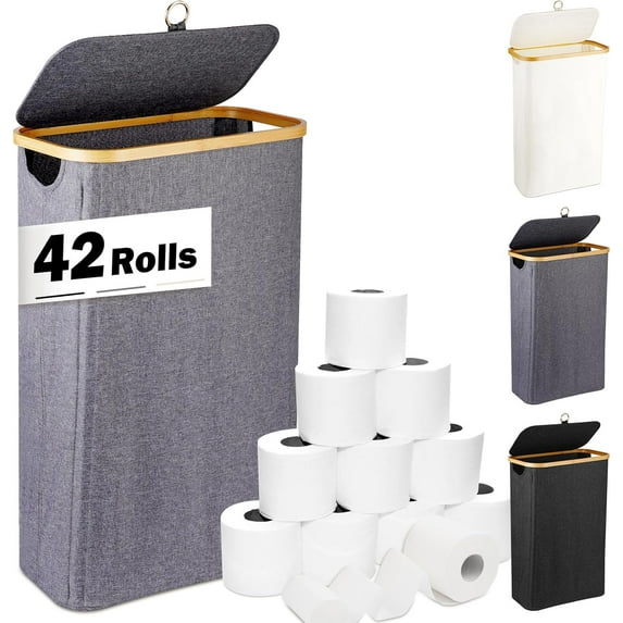 60L Extra Large Toilet Paper with Lid, Holds 42 Regular Rolls or 24 ...