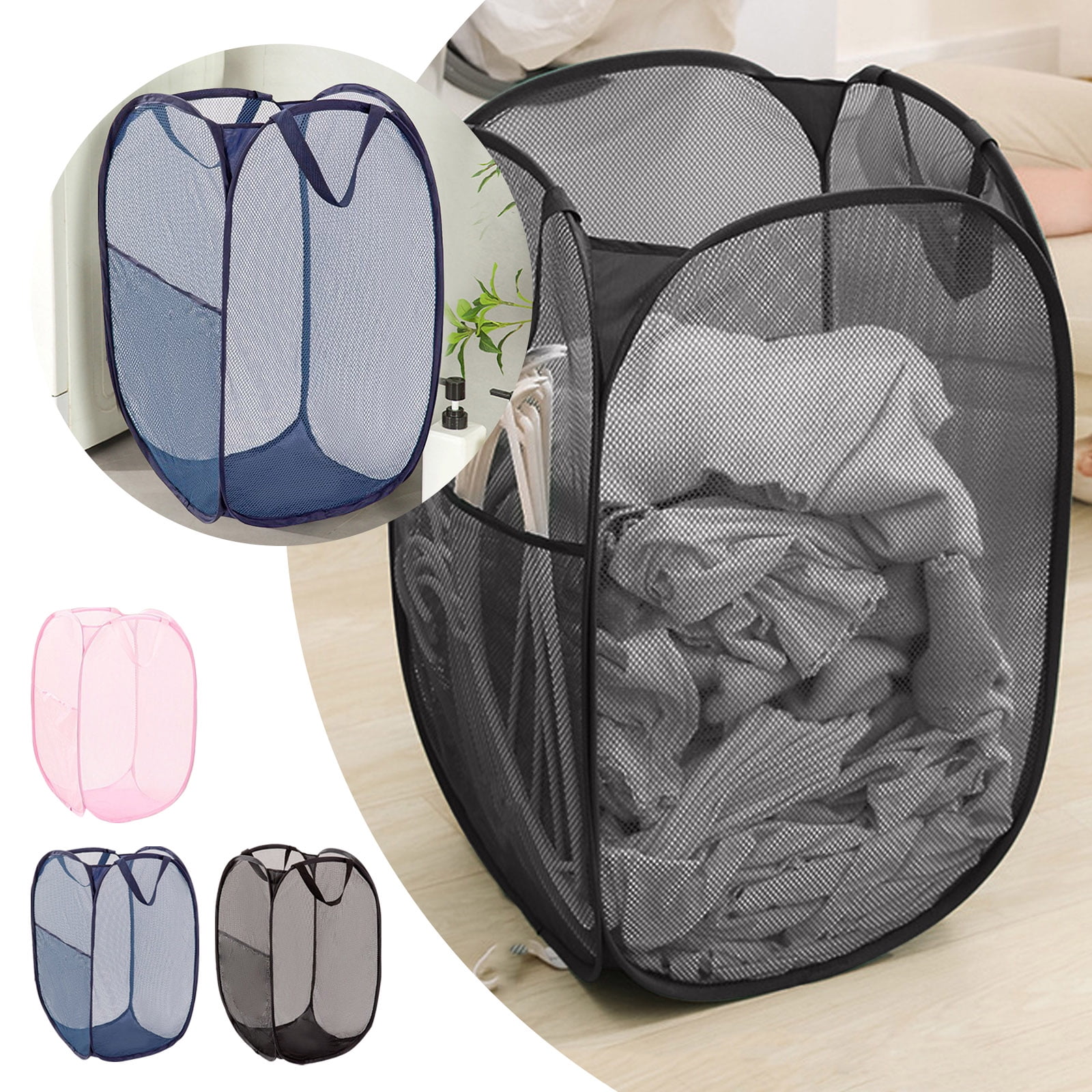 60L Handy Laundry Collapsible Mesh Pop Up Hamper with Wide Opening and ...