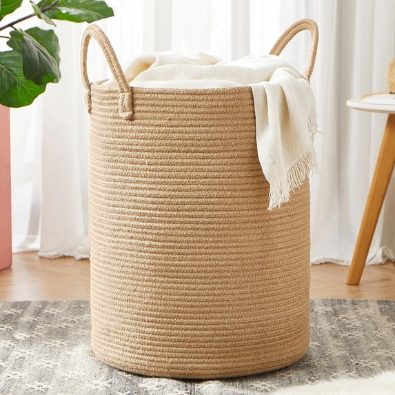 60L Jute Woven Laundry Hamper Basket Wicker Rope Clothes Tall Rattan ...