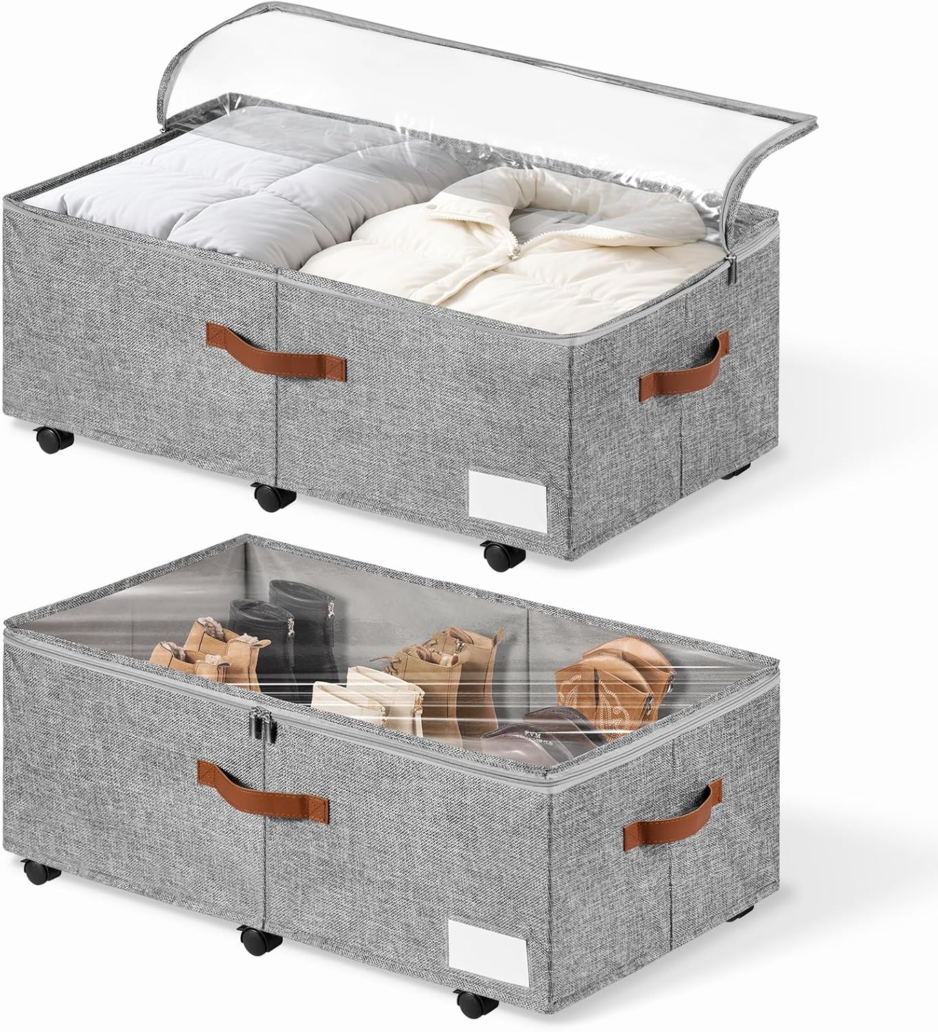 60L Large Under Bed Storage with Wheels Pack of 2, Underbed Shoe ...