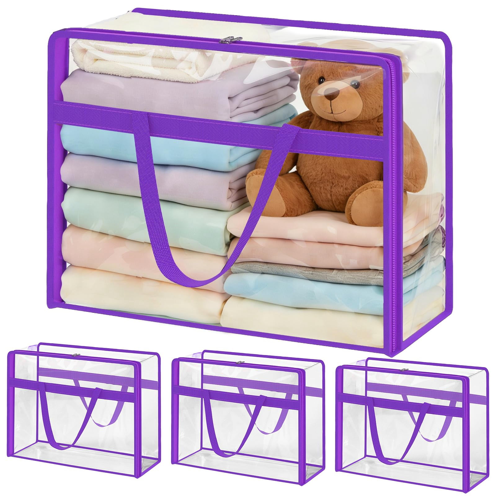 60L Plastic Vinyl Storage Bag D-Purple For Clothes Bedding Moving ...