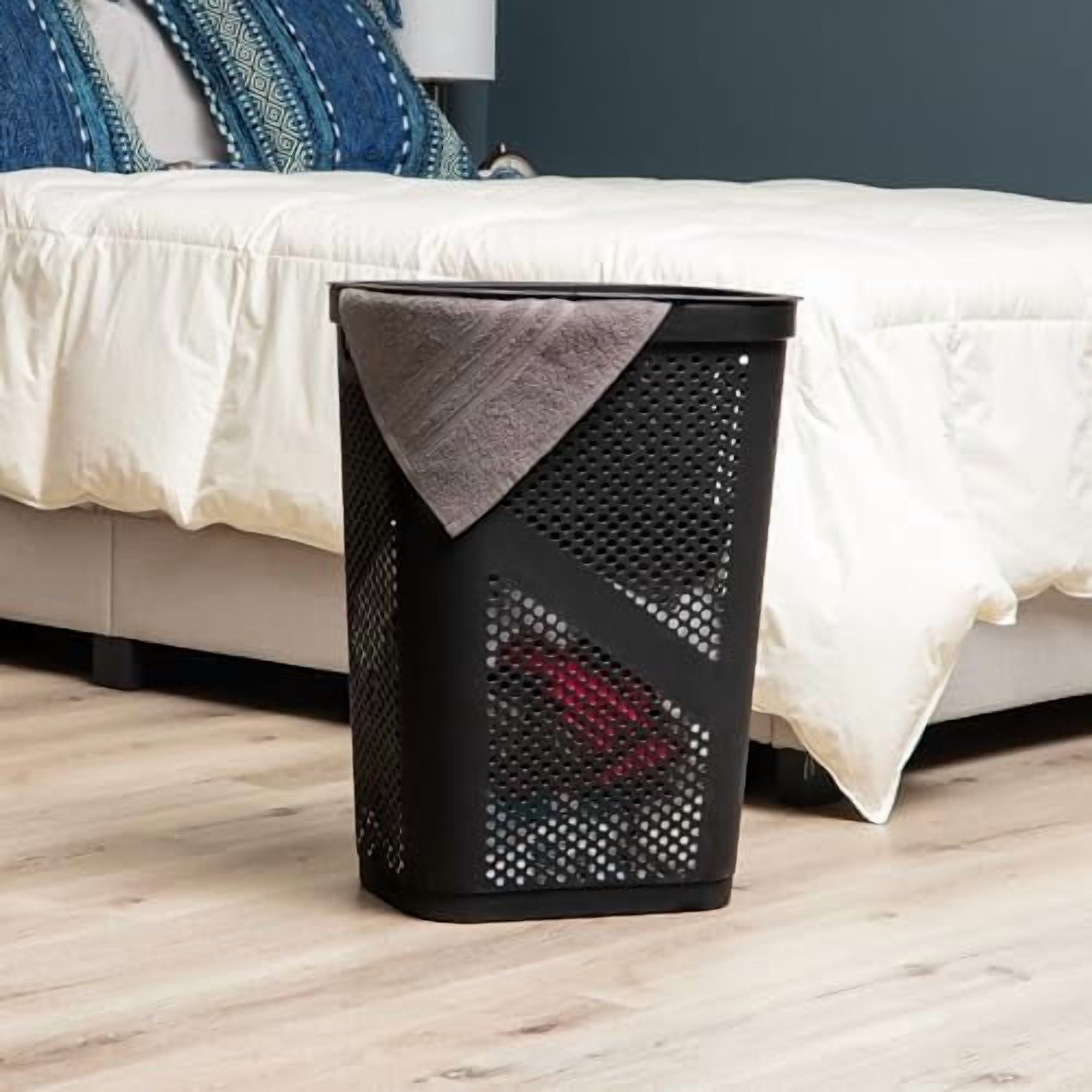 60L Slim Laundry Hamper, Clothes Basket, Lid, Ventilated, Plastic, Set ...