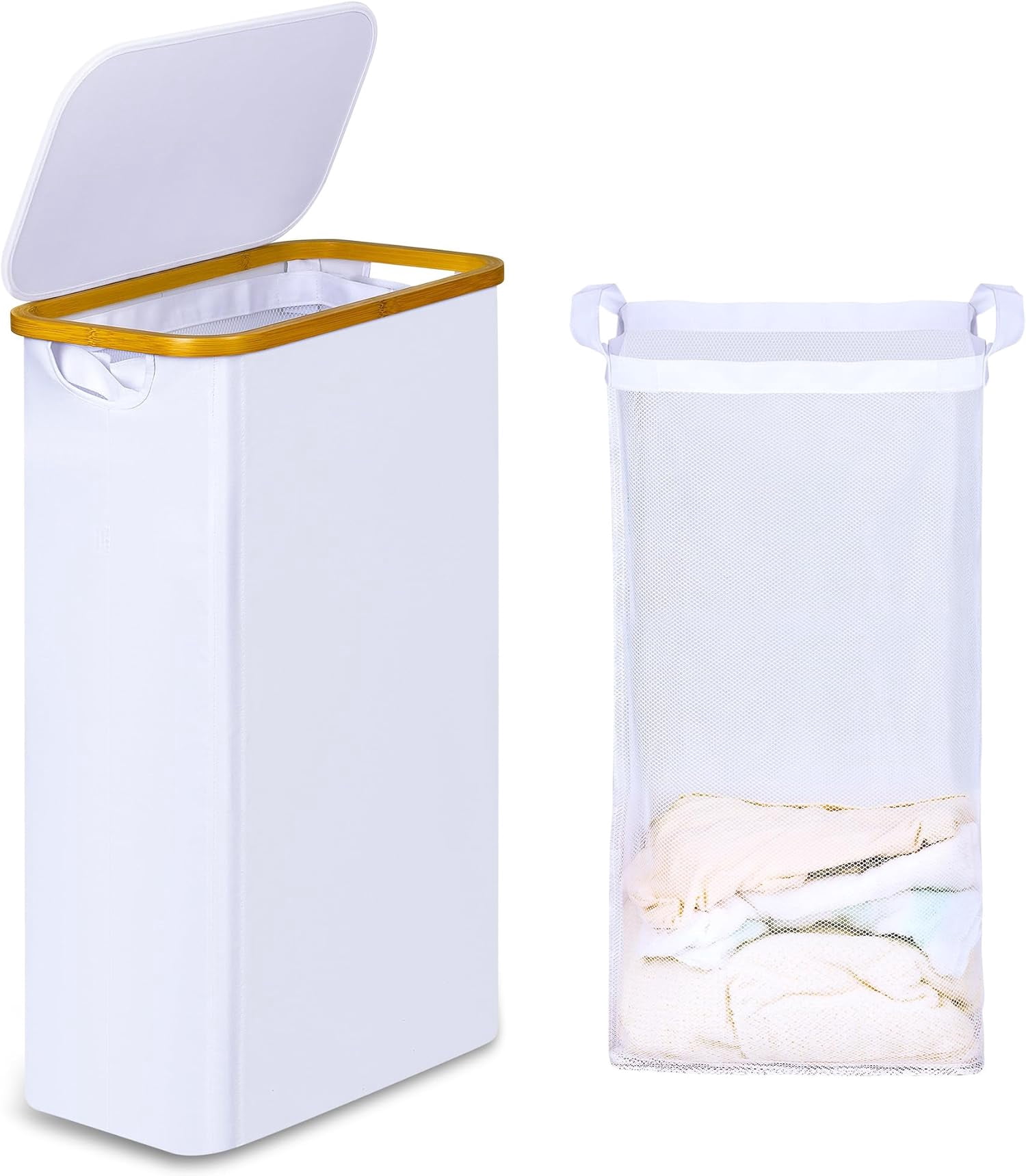 60L Slim Laundry Hamper, Narrow Laundry Basket with Lid,Foldable ...