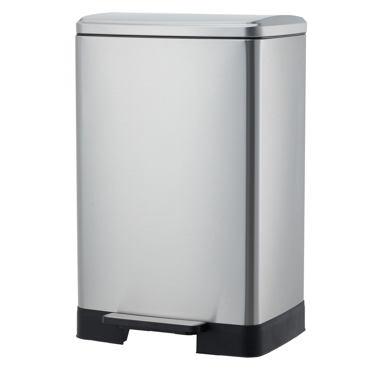 60L Stainless Steel Kitchen Trash Can - Foot Pedal, Soft-Close Silent ...