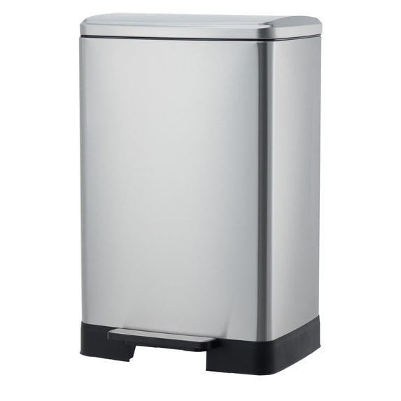 60L Stainless Steel Kitchen Trash Can - Foot Pedal, Soft-Close Silent ...