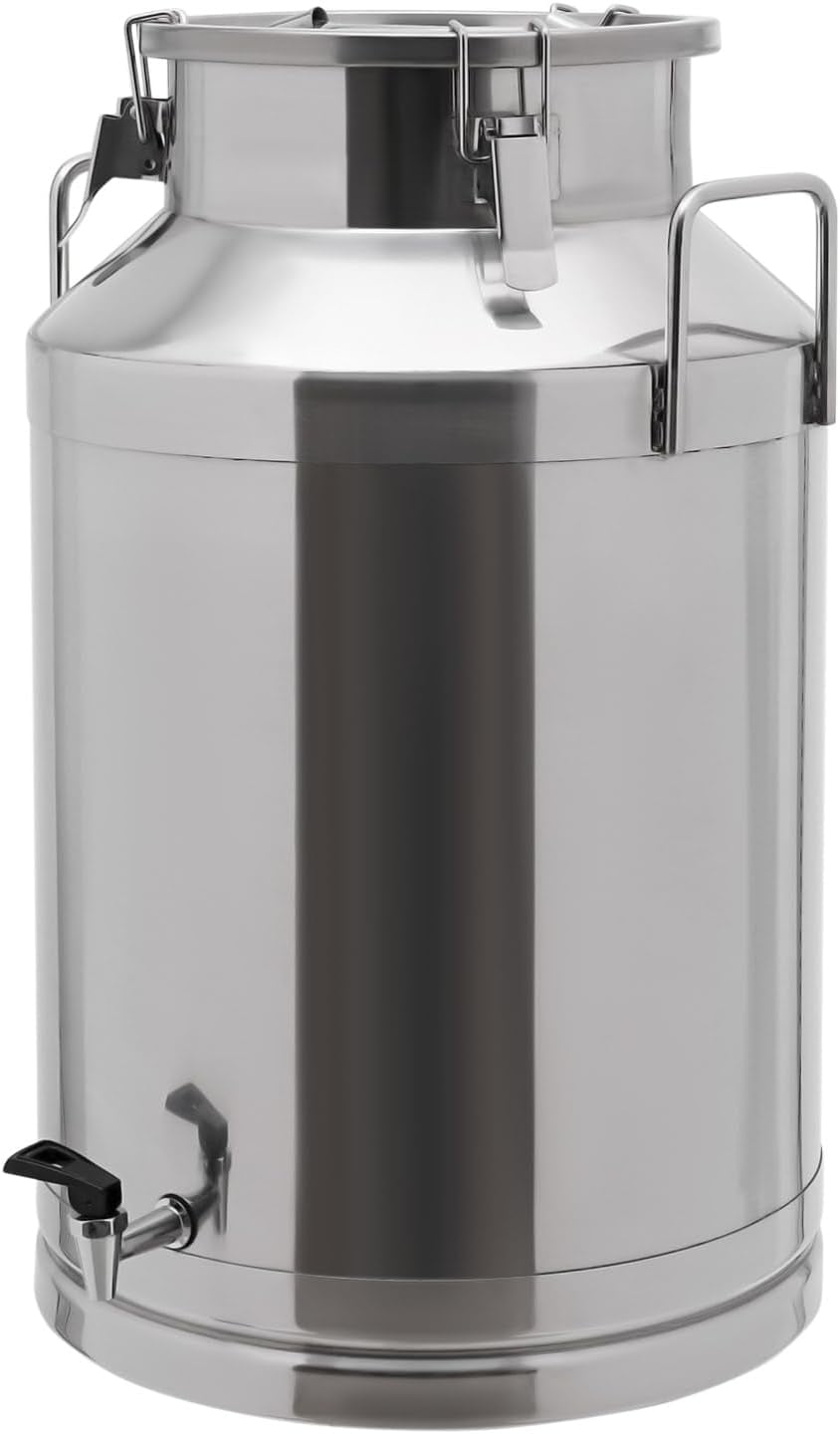 60L Stainless Steel Milk Can with Spigot, 15.85 Gallon Water Beverage Drink Dispenser Milk Pail ...