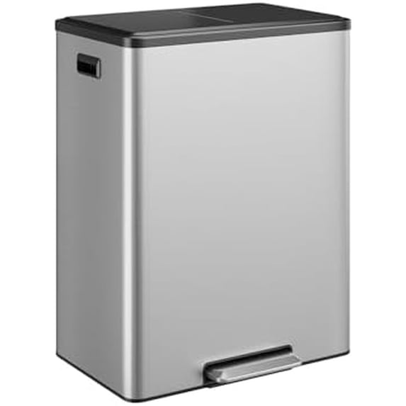 60L Stainless Steel Trash Can with Bag Lock System, Step-on Kitchen ...