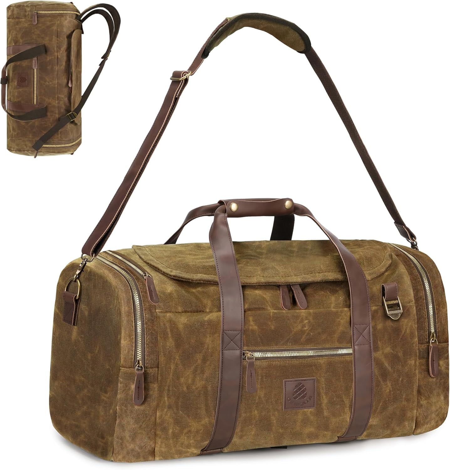 60L Travel Bags for Men, Nomad Washed Canvas Duffle Bag Vintage Genuine ...