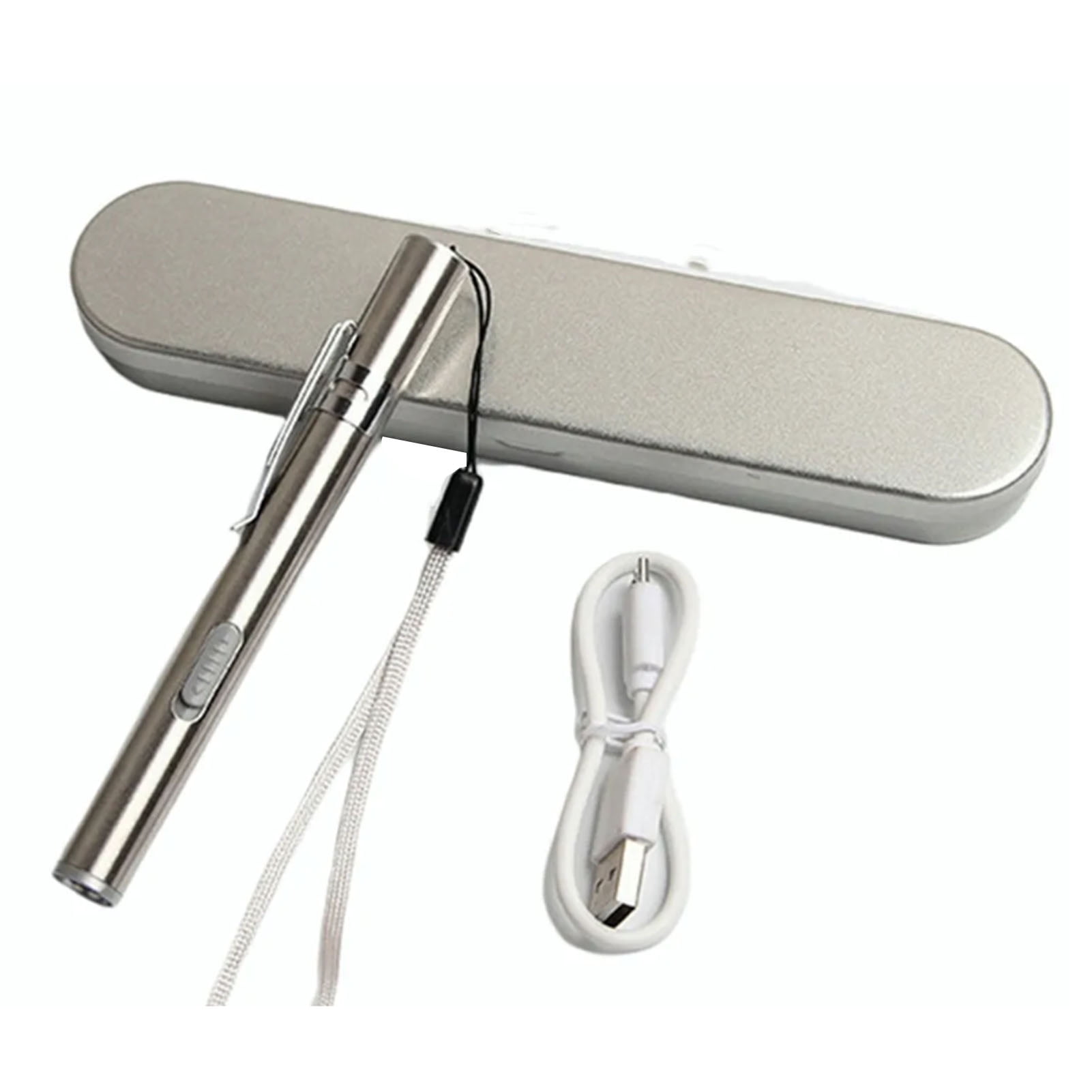 60LM Bright, USB Rechargeable, Pocket Clip Flashlight Stainless Steel ...