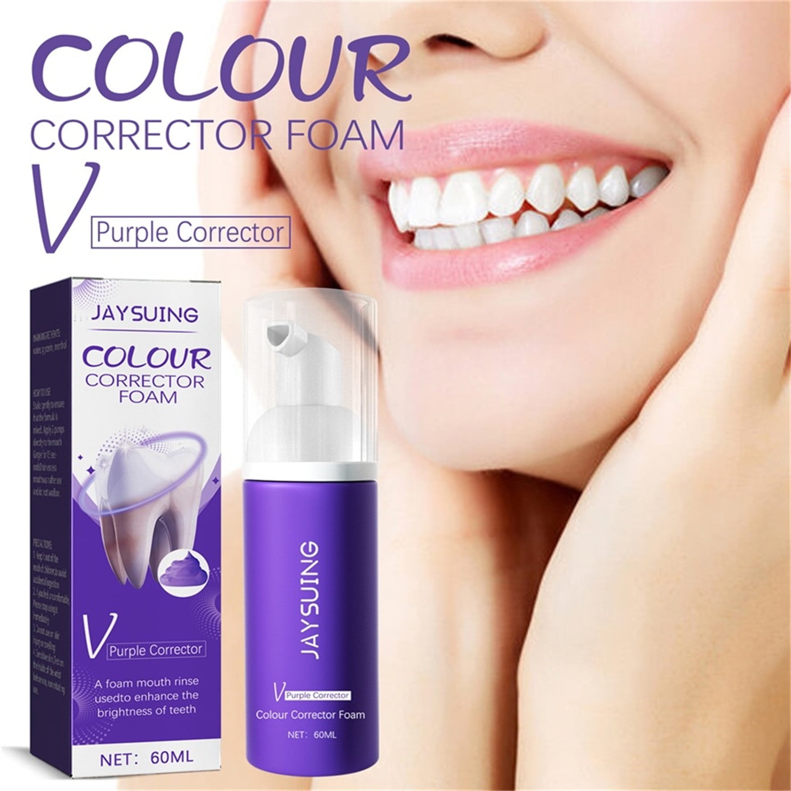 60ML Purple Tooth Whitening Foam Color Corrector | Instant Brightening ...
