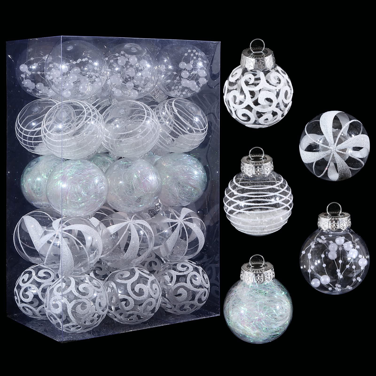 60MM/2.36" Christmas Ornaments Set, 30pcs White Clear Christmas ...