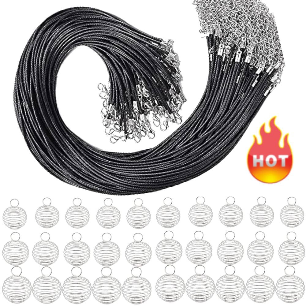 60PACK Spiral Bead Cages Pendants with Chains, 4 Sizes Silver Plated ...