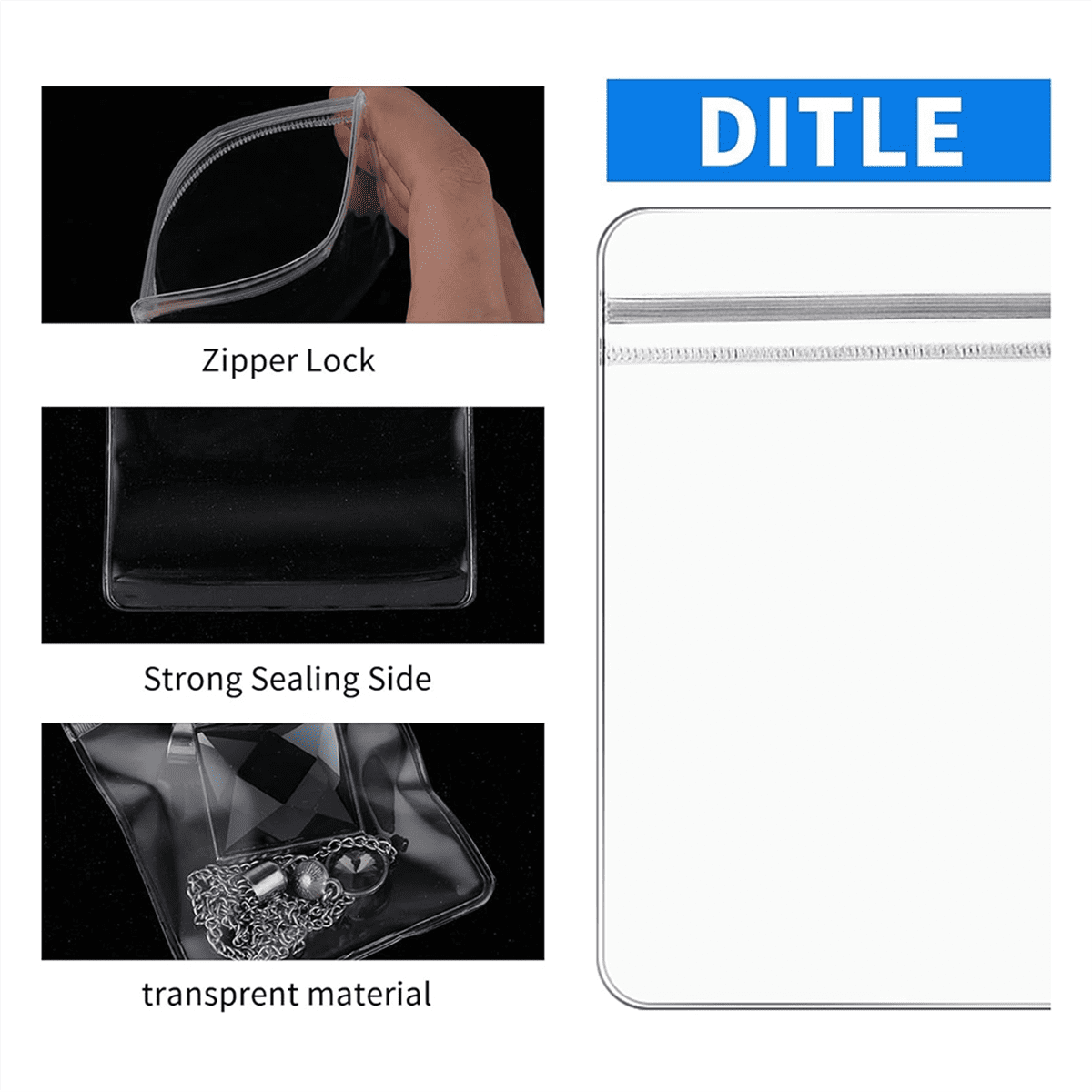 60PC Jewelry Bags Clear Plastic Reclosable Thick Zip Lock Bags for ...
