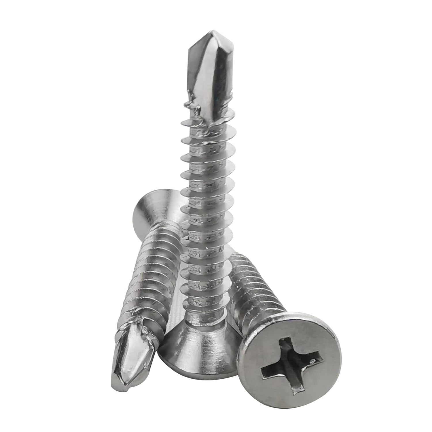 60PCS #10 x 1-1/4" Sheet Metal Self Drilling Screws,410 Stainless Steel Flat Head Screws ...