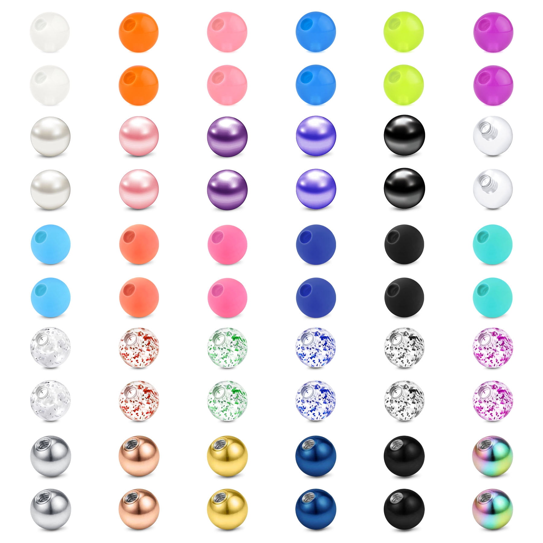 60PCS 16G Surgical Steel & Plastic Glow in the Dark Replacement Balls ...