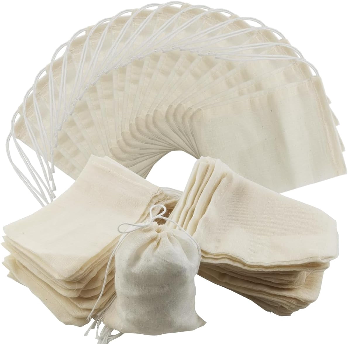 60PCS 3”X4” Reusable Drawstring Cotton Tea Bags - Cheesecloth Bags for ...