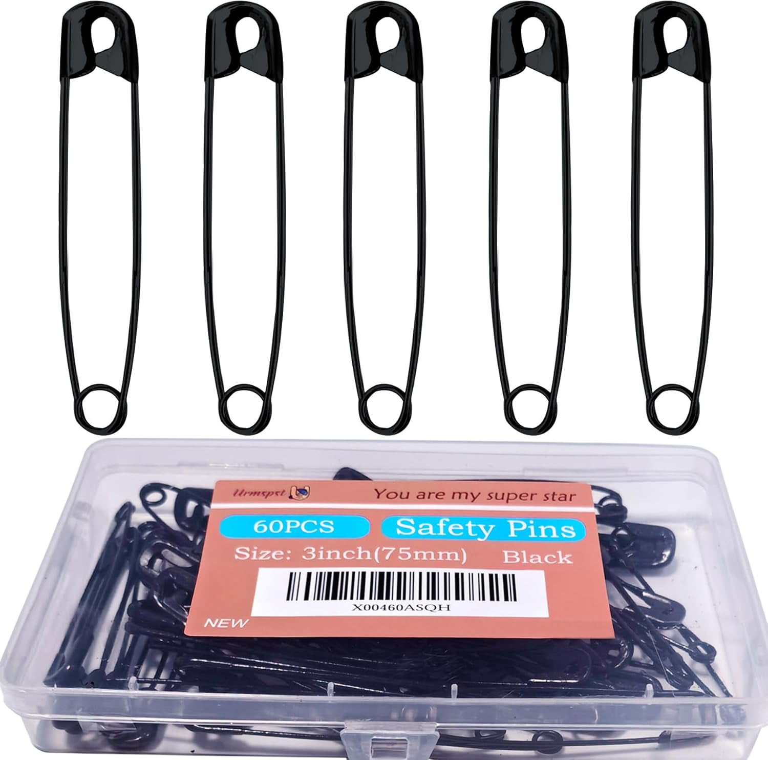 60PCS-3Inch Large Black Safety Pins, Rust-Resistant Nickel Plated Steel ...