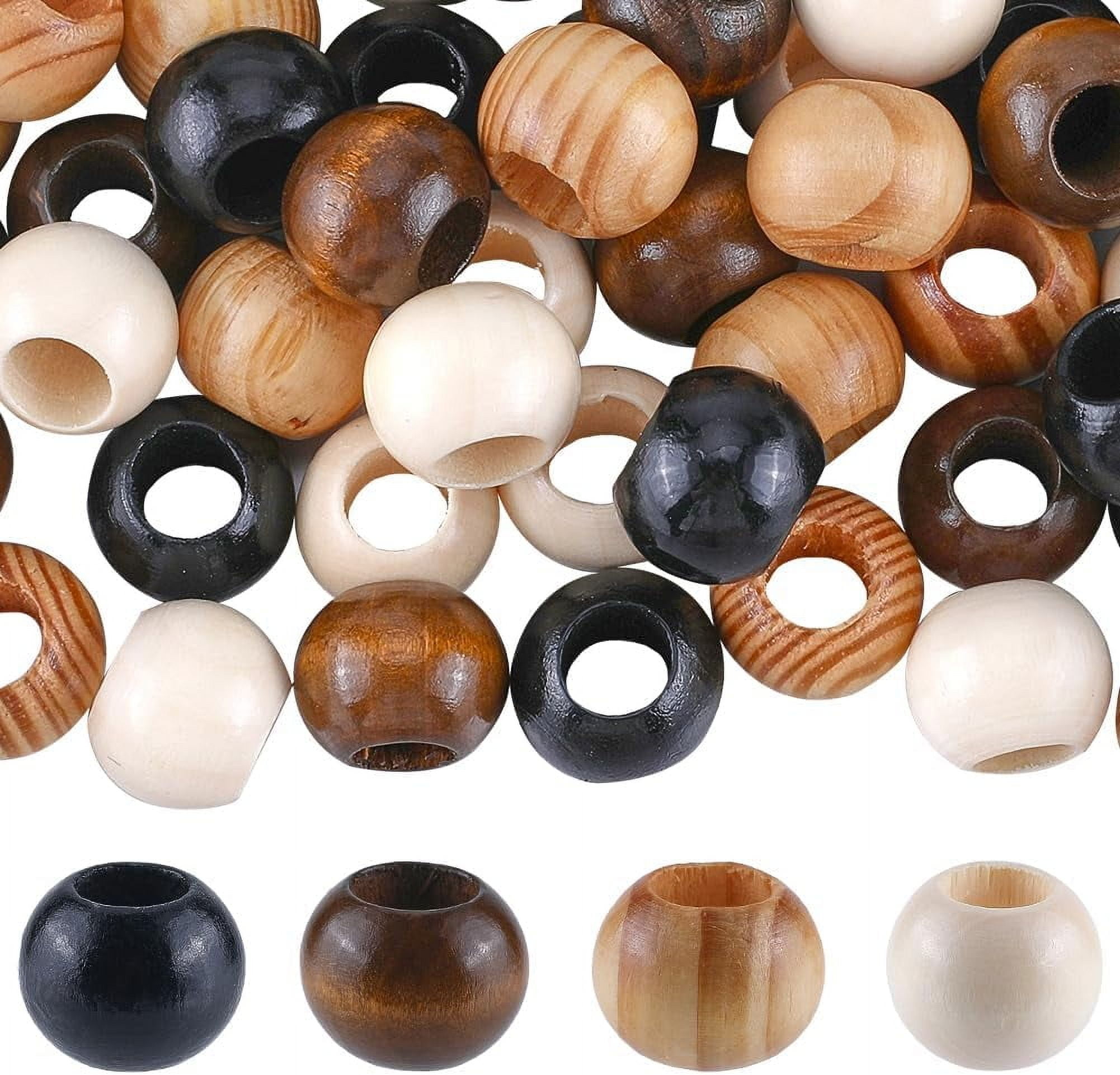 60PCS 4 Styles Large Loose Wooden Beads 20MM Natural Round Spacer Ball ...