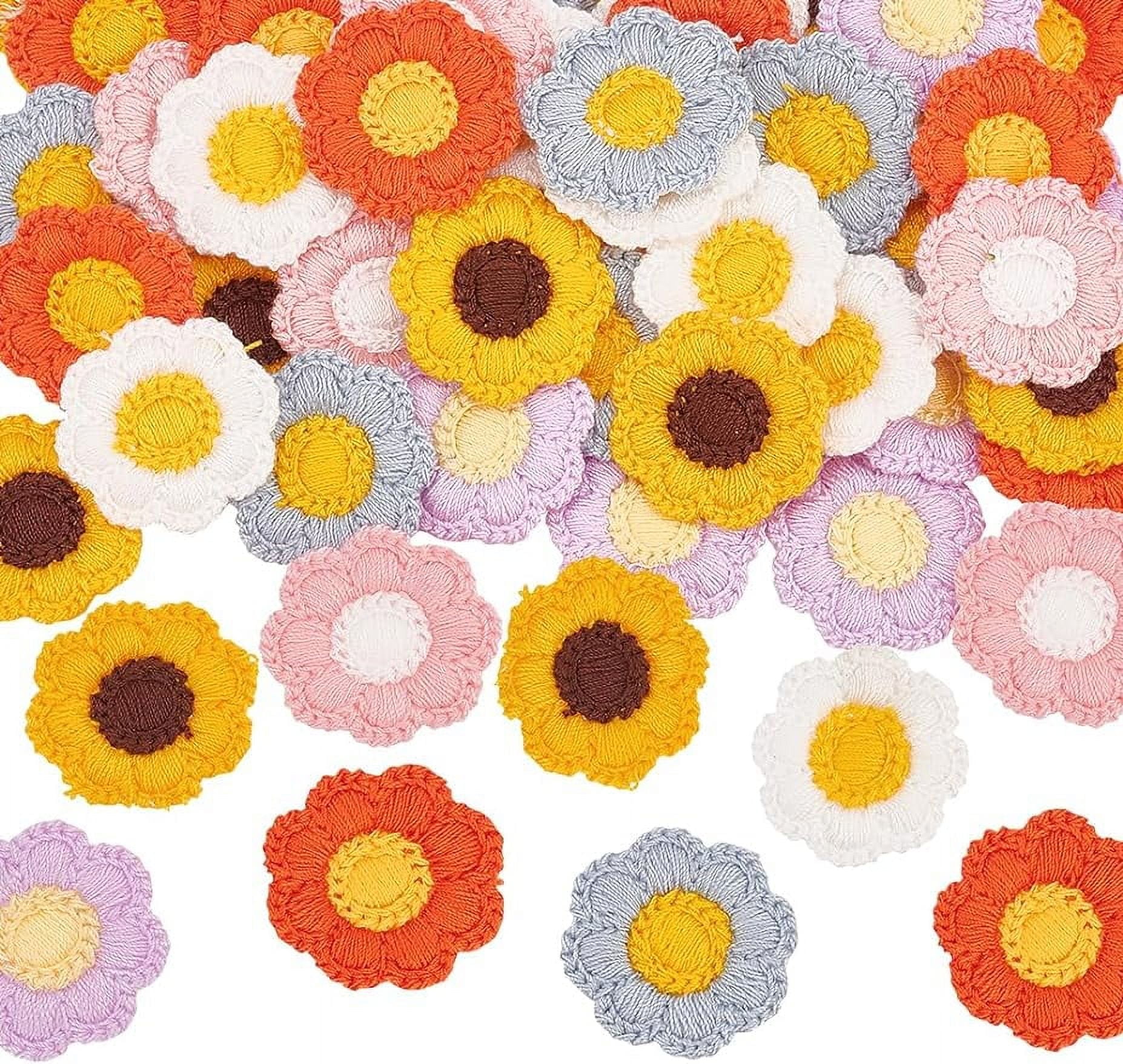 60PCS 6 Colors Crochet Flowers Applique 1.2x1.3inch Sewing Flowers ...