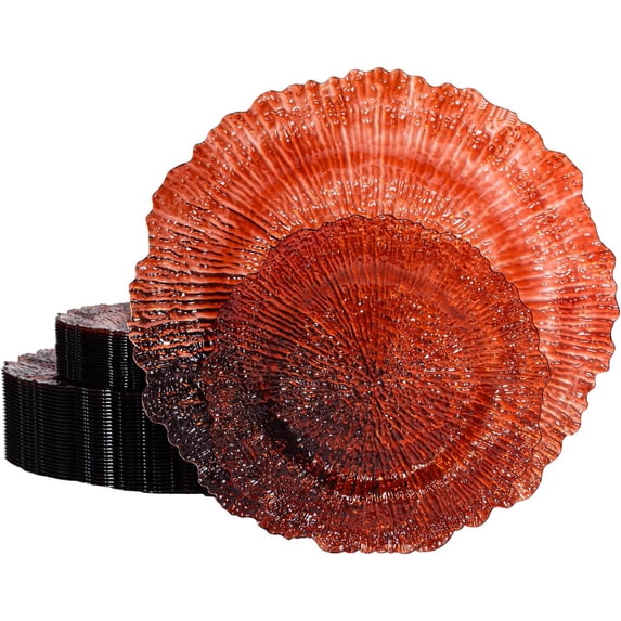 60PCS Amber Disposable Plastic Plates Set - Clear Brown Heavy Duty ...