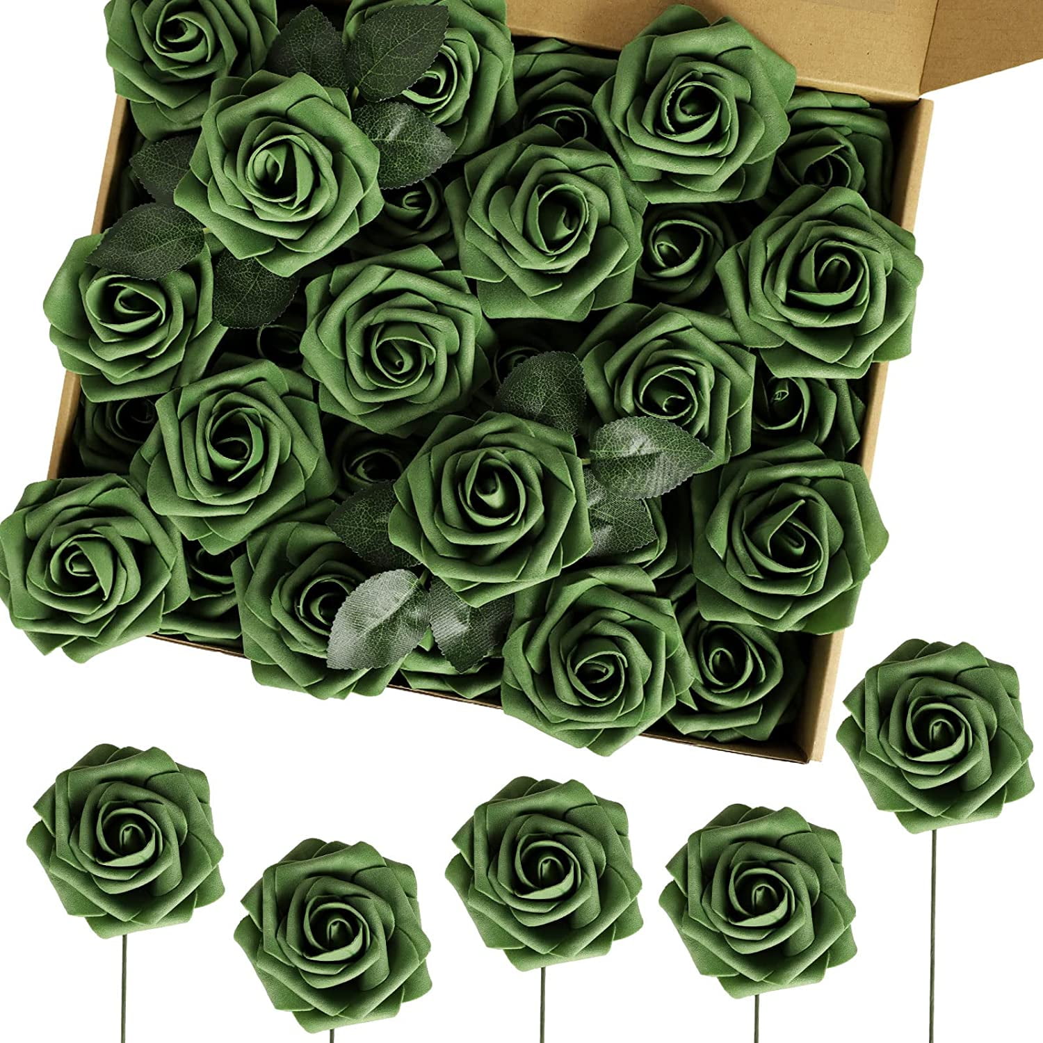 60PCS Artificial Flower Roses, Real Touch Fake Flowers with Stems, Foam ...