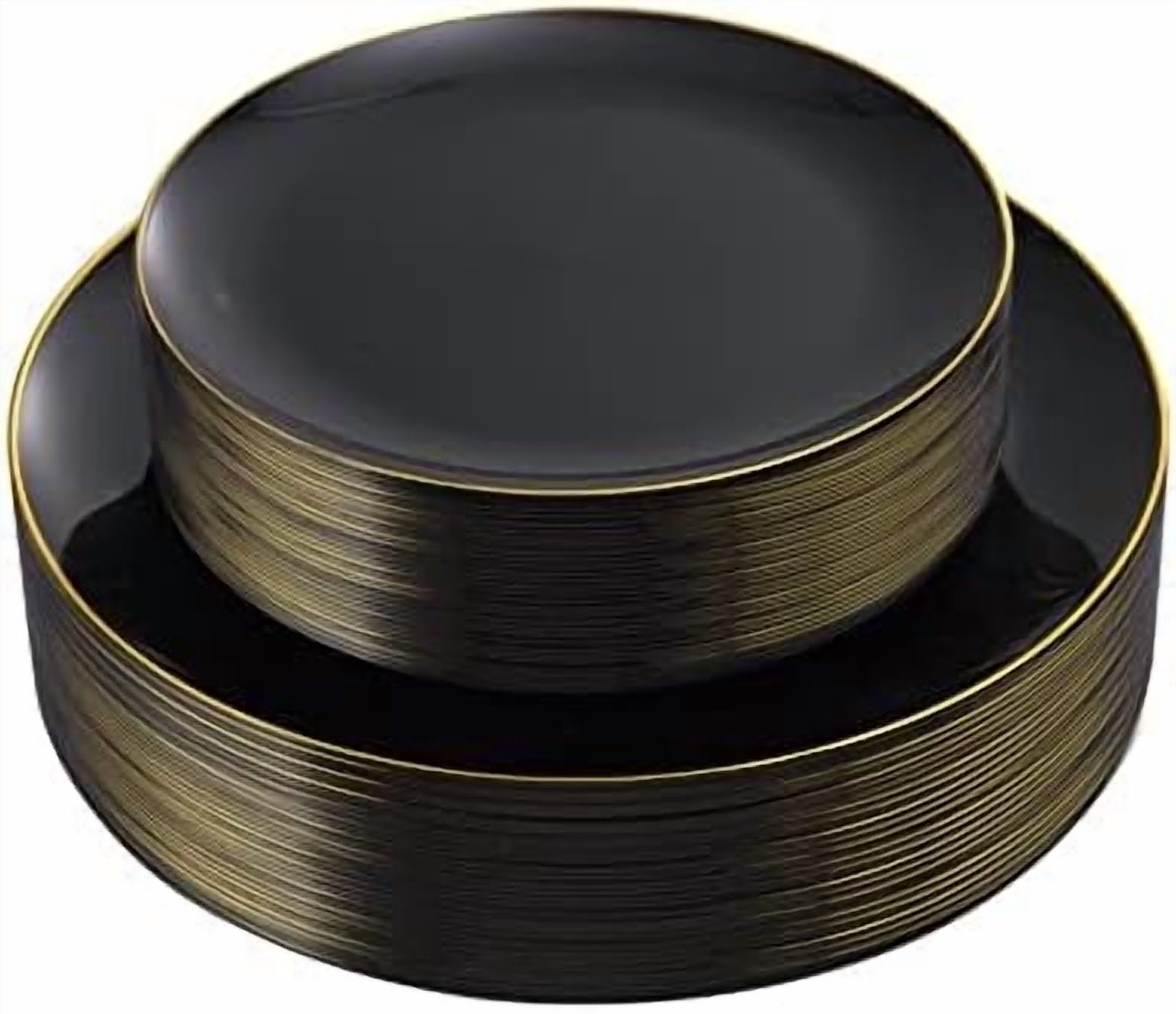 60PCS Black Plastic Plates - Black Disposable Plates with Gold Rim for ...